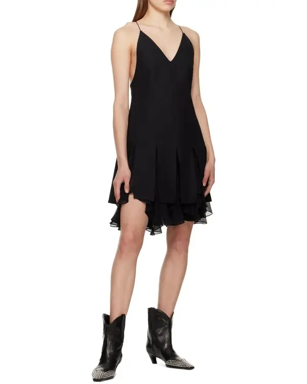 Khaite V-neck Sleeveless Mini Dress With Lotus Trim