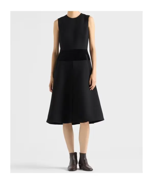 Prada Sleeveless Natté Fabric Dress With Flared Skirt