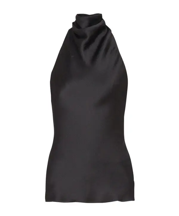Balmain Backless Crepe Satin High Neck Top - Black