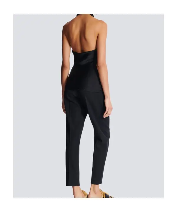 Balmain Backless Crepe Satin High Neck Top - Black