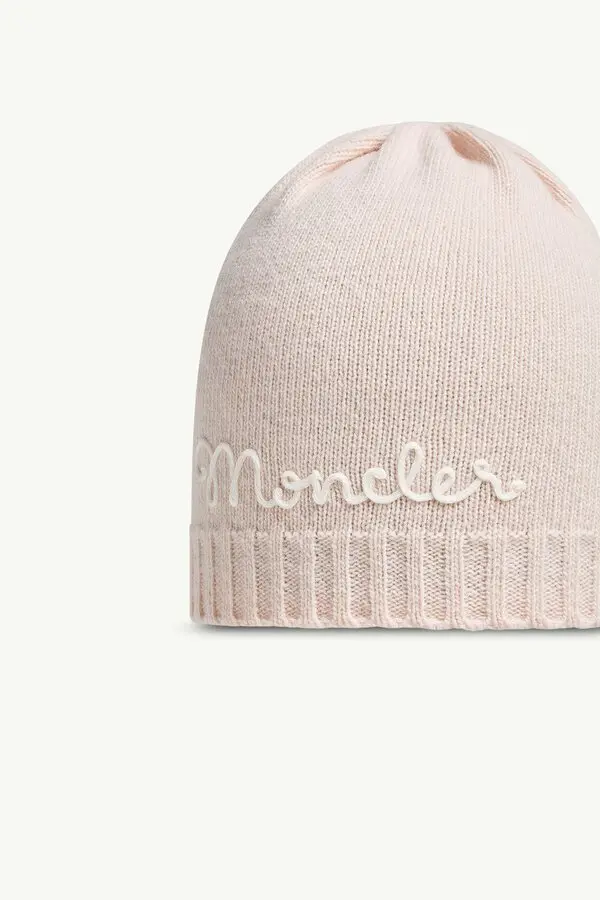 Moncler Wool Cashmere Beanie With Embroidered Logo