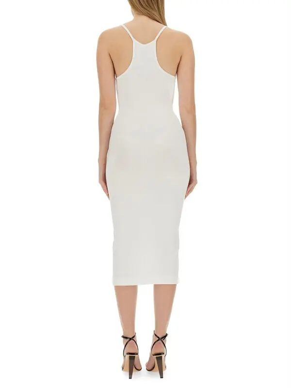 Moschino Logo Ribbed Midi Dress - White