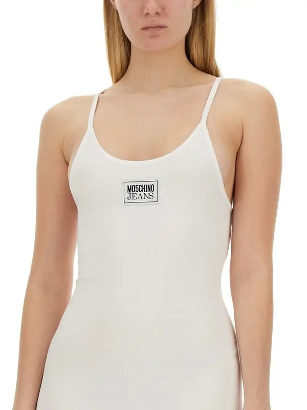 Moschino Logo Ribbed Midi Dress - White