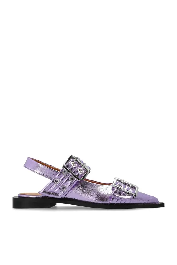 GANNI Pointed Toe Flat Sandals With Buckle Detailing - Pink Lavender