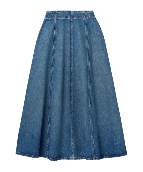 Ulla Johnson A-line Denim Midi Skirt With Contrast Stitching