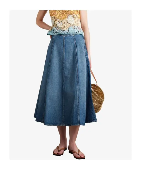 Ulla Johnson A-line Denim Midi Skirt With Contrast Stitching