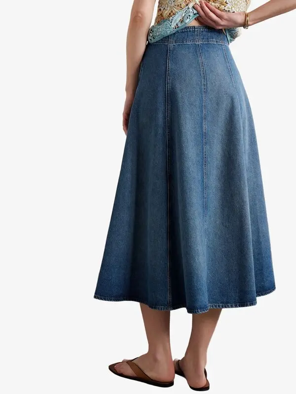 Ulla Johnson A-line Denim Midi Skirt With Contrast Stitching