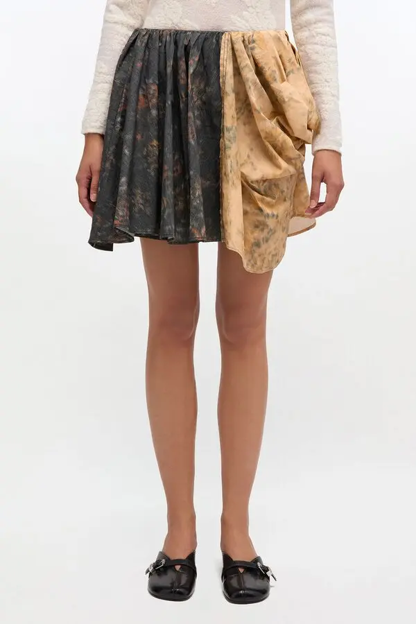 GANNI Floral Print Draped Mini Skirt