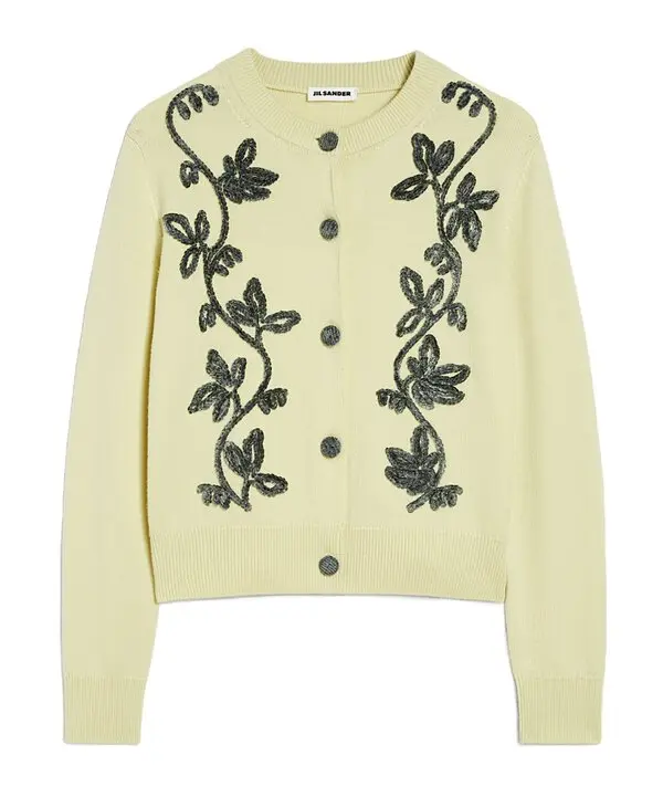 JIL SANDER Wool Blend Embroidered Cardigan - Lime Wash