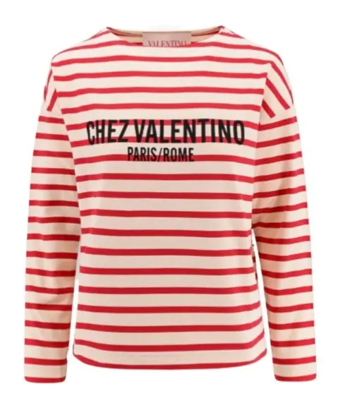 Valentino Garavani Logo Printed Striped Crewneck T-shirt - Red