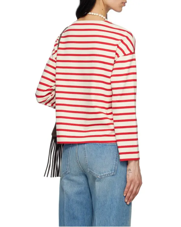 Valentino Garavani Logo Printed Striped Crewneck T-shirt - Red