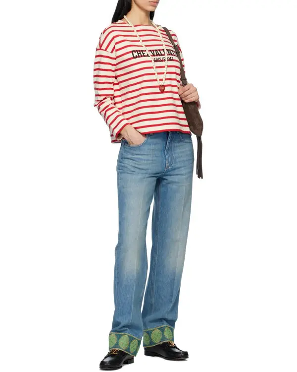 Valentino Garavani Logo Printed Striped Crewneck T-shirt - Red