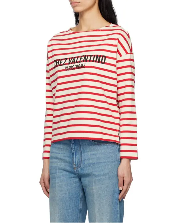 Valentino Garavani Logo Printed Striped Crewneck T-shirt - Red