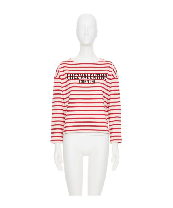 Valentino Garavani Logo Printed Striped Crewneck T-shirt - Red