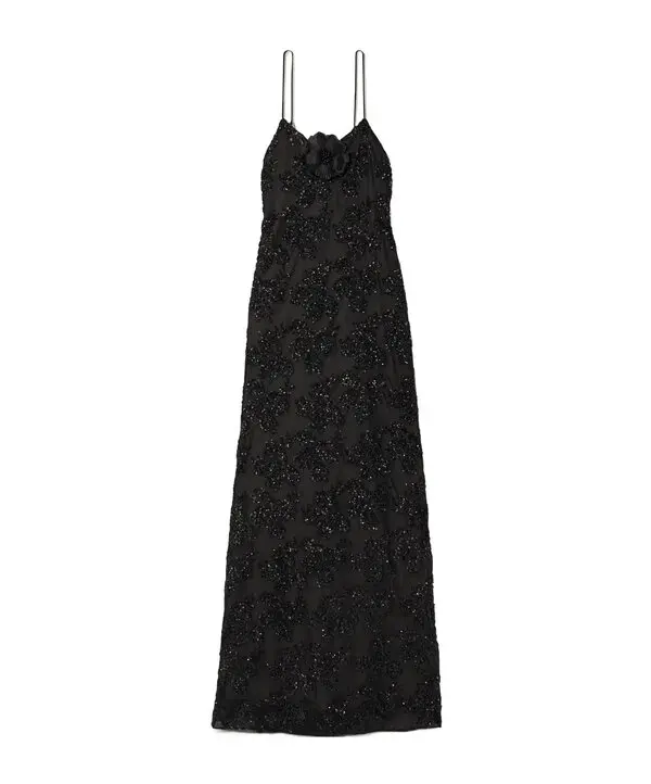 RODARTE Embellished Silk-trimmed Voile Gown - Black