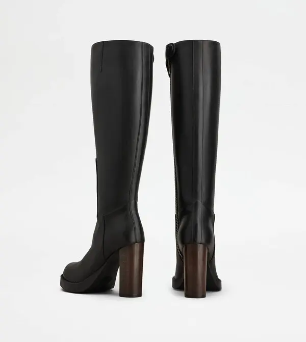 TOD'S Calfskin High-heeled Boots With Wooden Heel