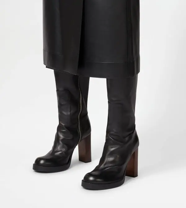 TOD'S Calfskin High-heeled Boots With Wooden Heel