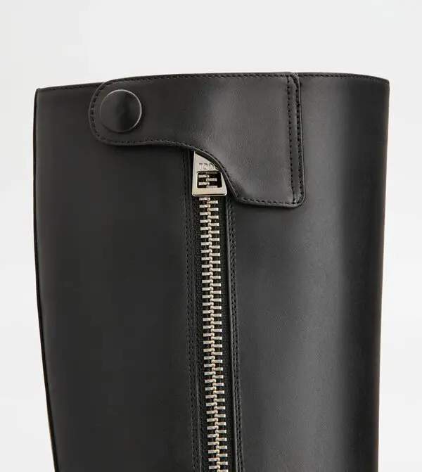 TOD'S Calfskin High-heeled Boots With Wooden Heel