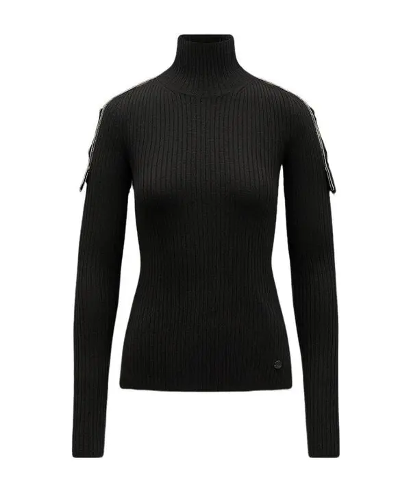 Moncler High-neck Ribbed Jumper With Embellished Shoulders