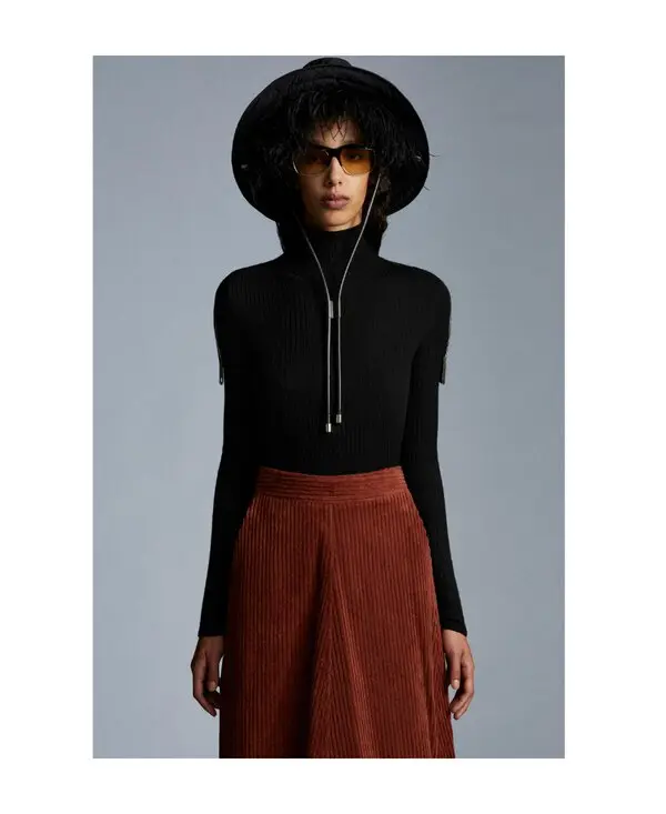 Moncler High-neck Ribbed Jumper With Embellished Shoulders