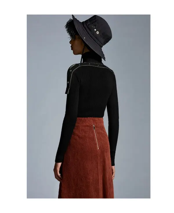 Moncler High-neck Ribbed Jumper With Embellished Shoulders