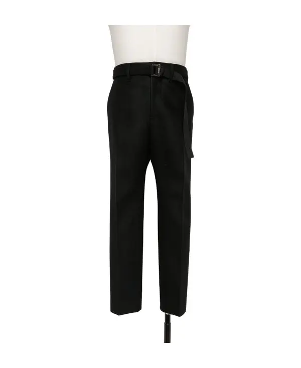 Sacai Belted Straight Leg Wool Trousers