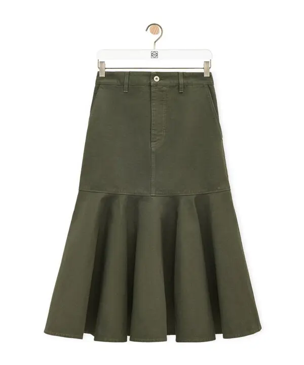 Loewe Flared Hem Midi Skirt - Khaki Green