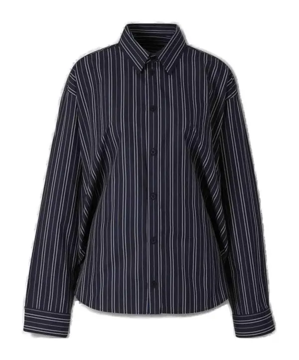 Balenciaga Pinstriped Long-sleeve Shirt With Lapel Collar