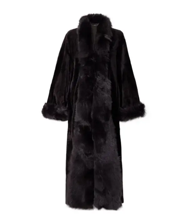 Nour Hammour Long-sleeved Fur Coat - Black
