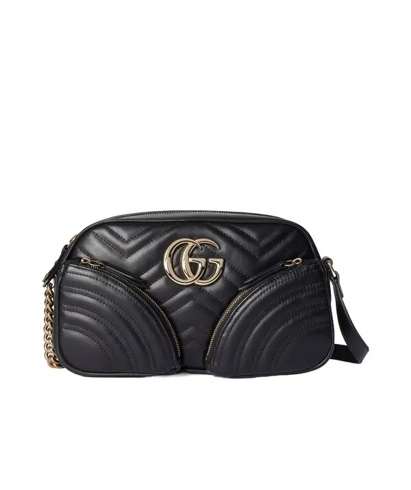 Gucci Logo Plaque Quilted Shoulder Bag - Black