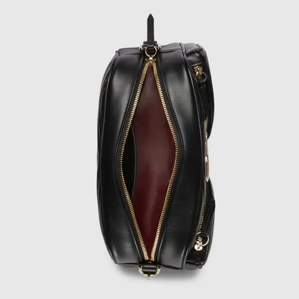 Gucci Logo Plaque Quilted Shoulder Bag - Black