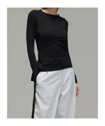 Y3 Long Sleeve Wrap T-shirt With Designer Logo