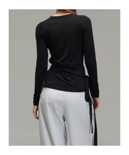 Y3 Long Sleeve Wrap T-shirt With Designer Logo