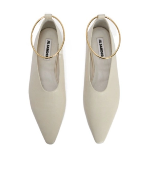 JIL SANDER Pointed Toe Ballerinas With Detachable Metal Anklet - Bone