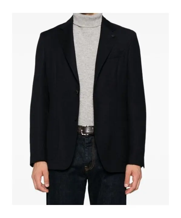 LARDINI Long Sleeve Single-breasted Blazer - Navy