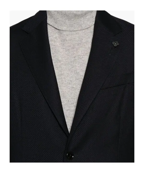 LARDINI Long Sleeve Single-breasted Blazer - Navy