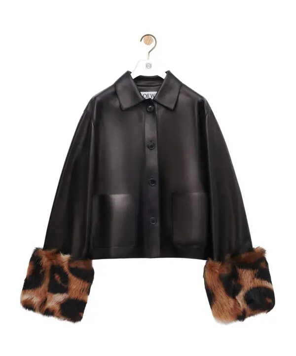 Loewe Leather Jacket With Fur Cuffs - Black