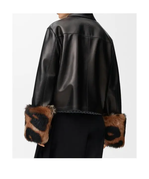 Loewe Leather Jacket With Fur Cuffs - Black