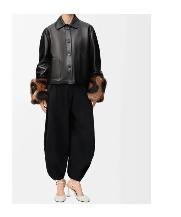 Loewe Leather Jacket With Fur Cuffs - Black