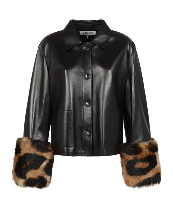 Loewe Leather Jacket With Fur Cuffs - Black