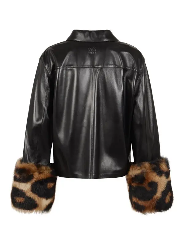 Loewe Leather Jacket With Fur Cuffs - Black