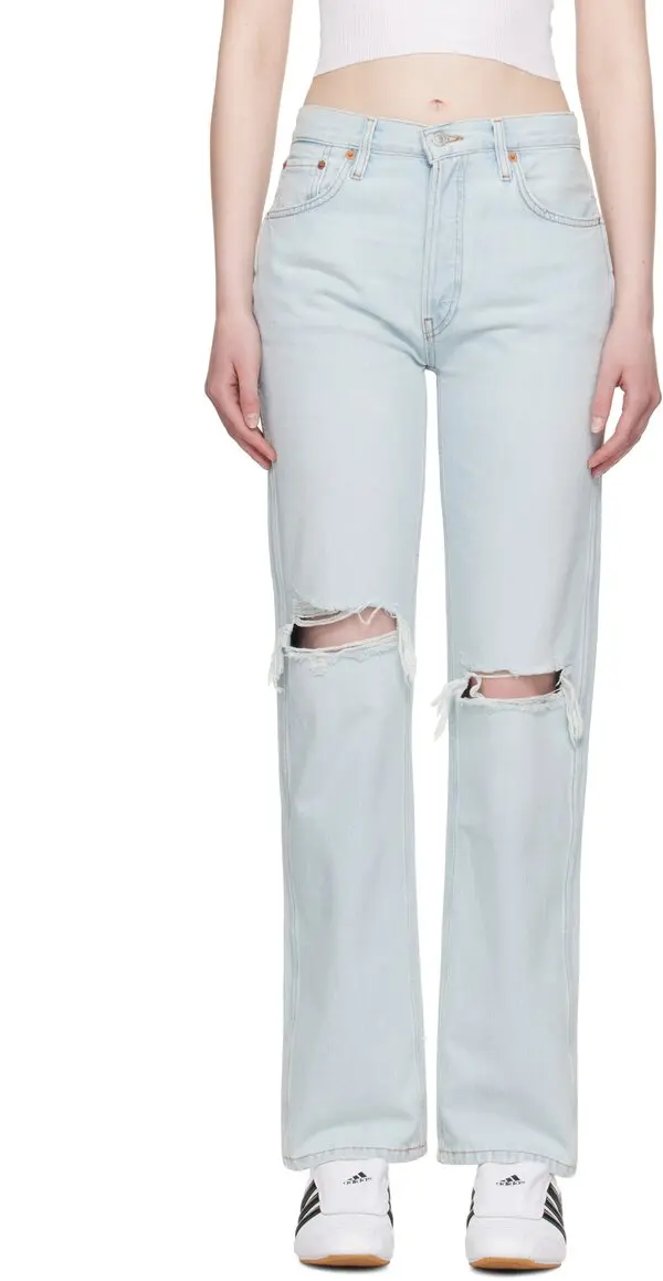 RE/DONE Blue High Rise Loose Jeans - White