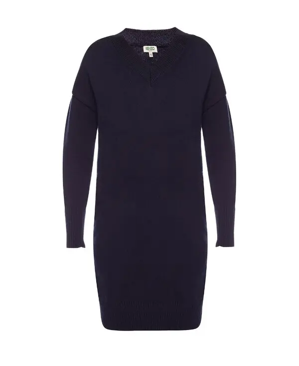 Kenzo Navy Blue Logo Knitted Dress - Black