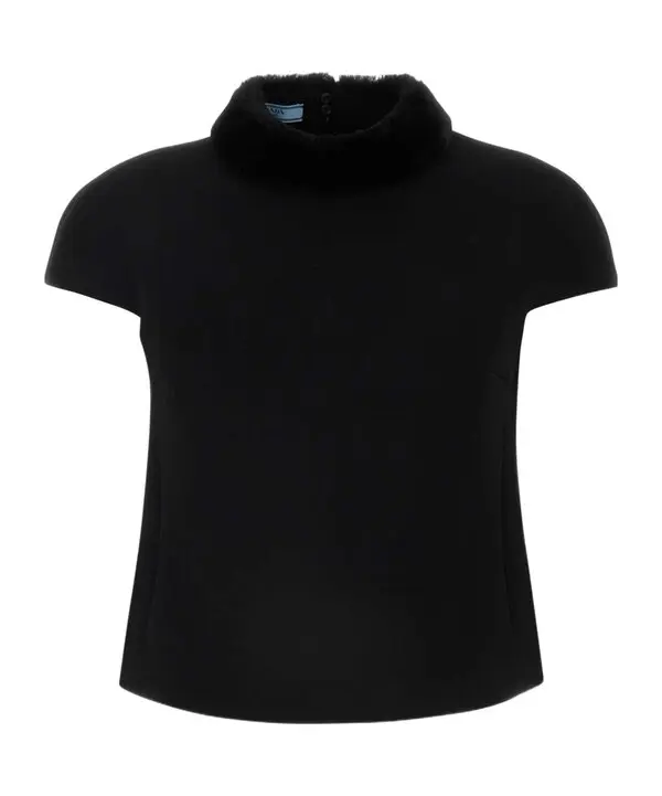 Prada Short-sleeved Top With Fur Collar
