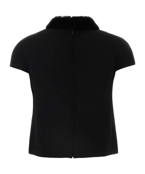 Prada Short-sleeved Top With Fur Collar