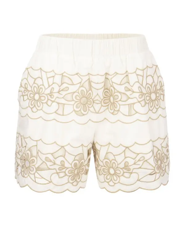 Red Valentino Floral Cut-out Embroidered Shorts