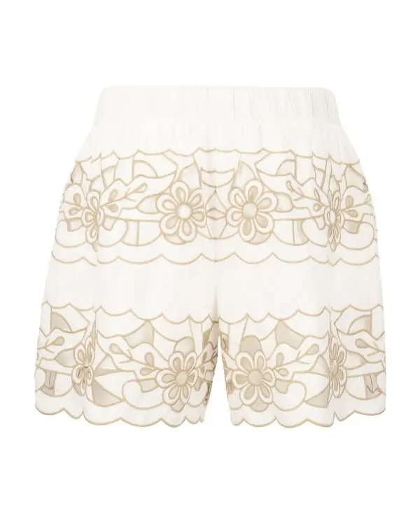 Red Valentino Floral Cut-out Embroidered Shorts