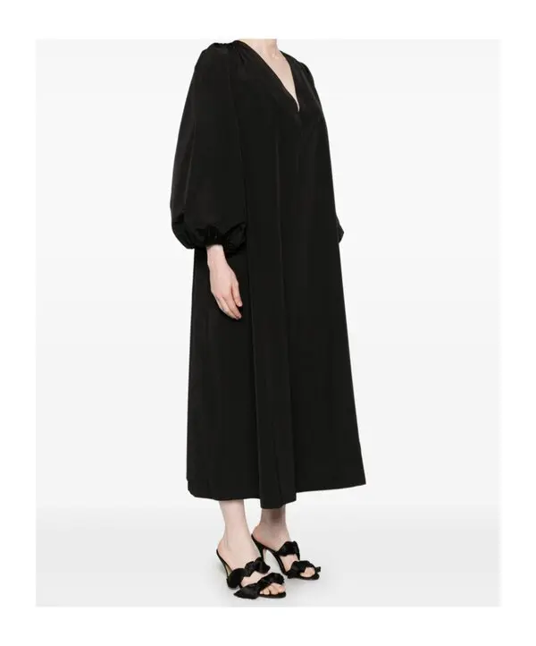 THE ROW Beauvoir V-neck Midi Dress With Balloon Sleeves And Pockets