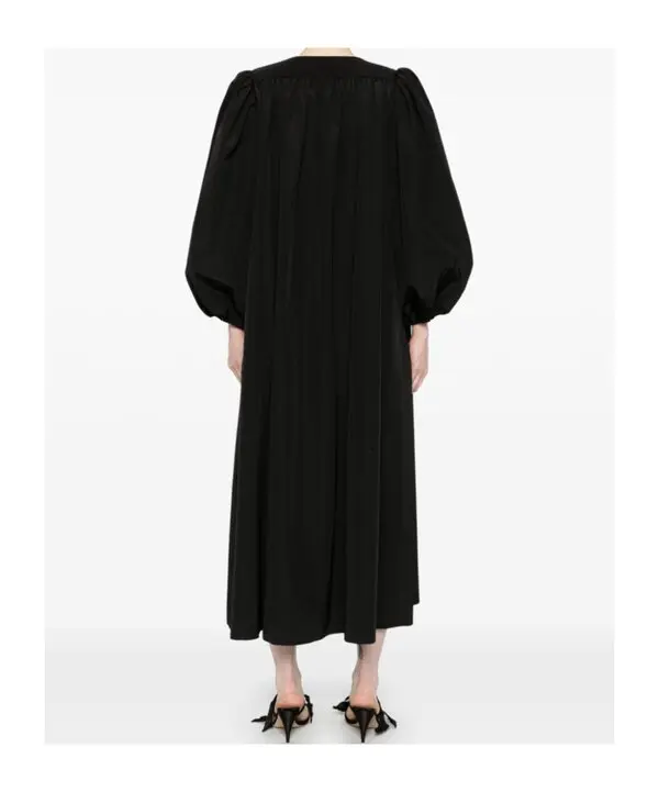 THE ROW Beauvoir V-neck Midi Dress With Balloon Sleeves And Pockets