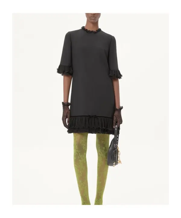 Valentino Garavani Short Sleeve Ruffled Crewneck Mini Dress